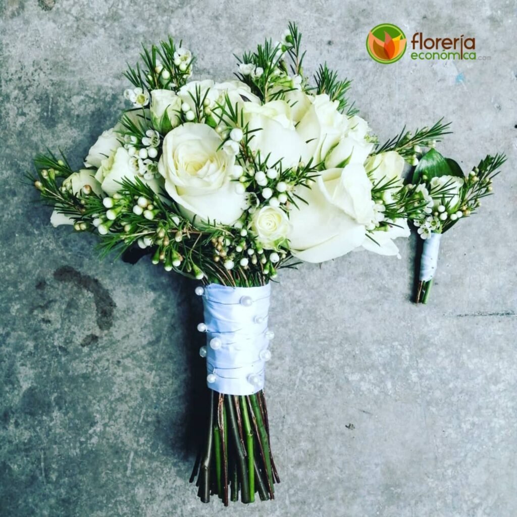 Ramo de novia redondo blanco - Floreria Economica